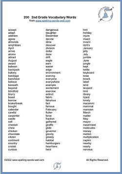 200 2nd Grade Vocabulary Words