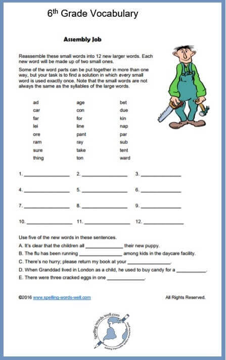 6th Grade Vocabulary Fun 