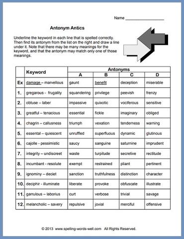 Free Printable Vocabulary Worksheets For 3rd Grade