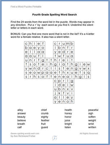 4th Grade Printable Crosswords