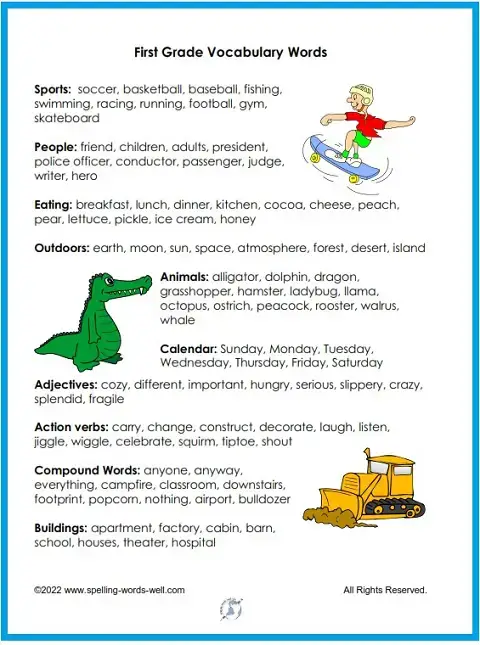 First Grade Vocabulary Words
