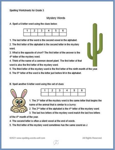 Free Printable Spelling Worksheets For Grade 3